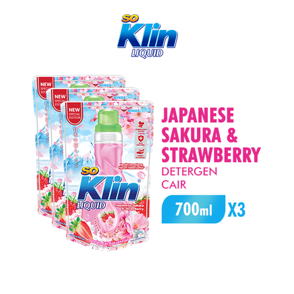 Jual Soklin Deterjen Cair Japanese Sakura Strawberry Pouch 700 ml x3 | Shopee Indonesia
