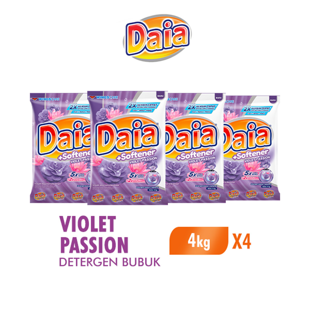 Jual Daia Detergen Bubuk + Softener Violet Passion 4 kg x4 | Shopee Indonesia