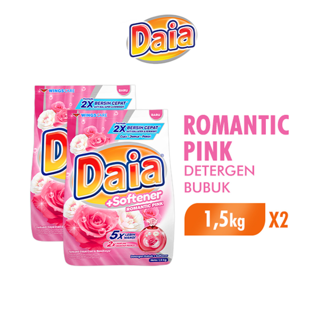 Jual Daia Detergen Bubuk + Softener Romantic Pink 1,5 kg x2 | Shopee ...