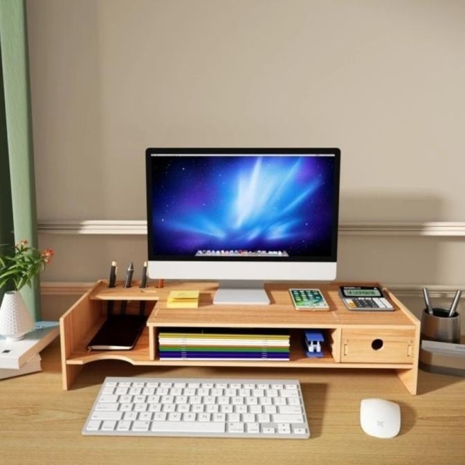 Jual Stand Monitor Rak Laptop Tatakan Imac Riser Kayu Minimalis Putih ...