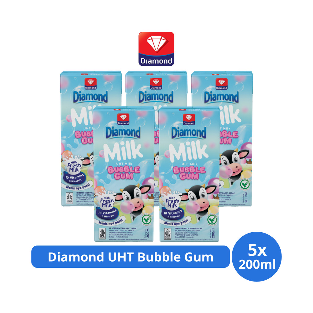 Jual Diamond Milk Susu UHT Bubble Gum 200ml x 5 pcs | Shopee Indonesia