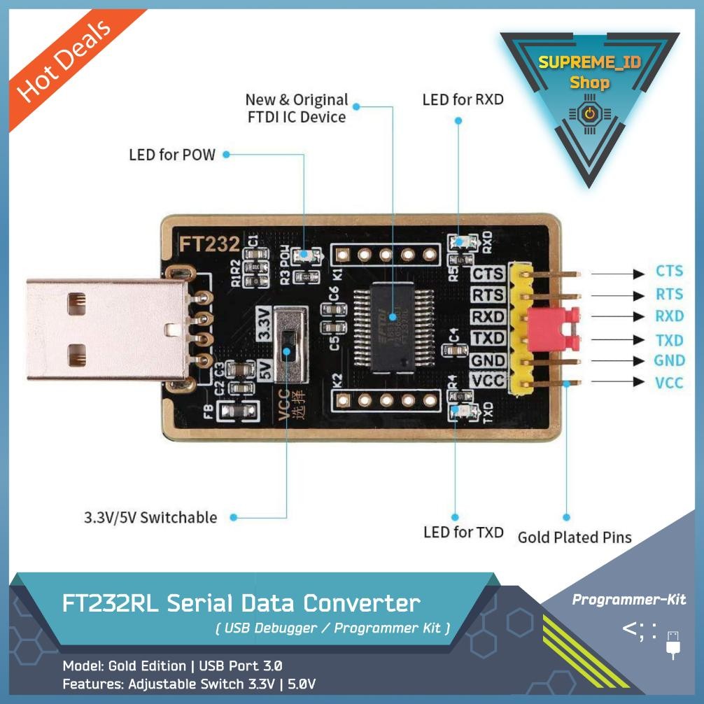 Jual Ft232Rl Ftdi Mini Usb To Ttl Uart Serial Com Interface Debugger Burner Flasher Programming ...