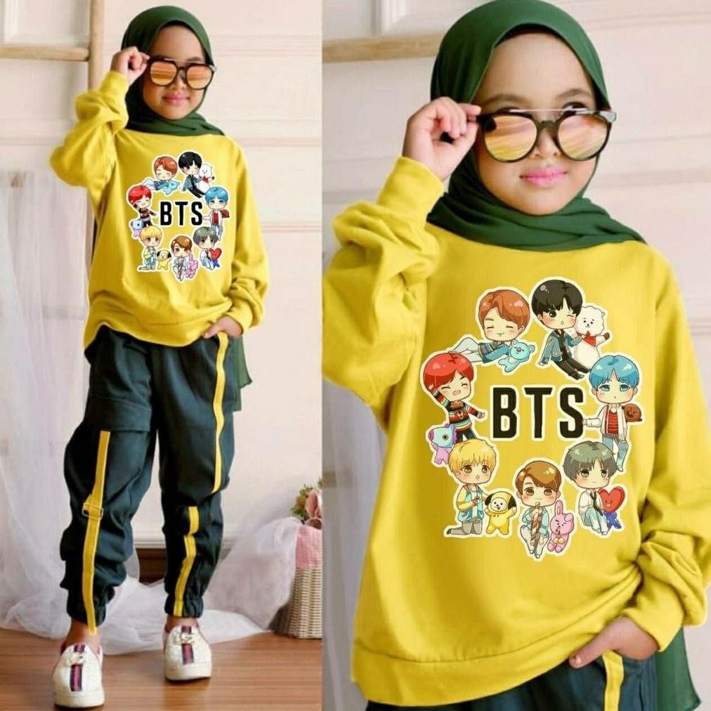 Jual Setcel Anak Perempuan Bts Baju Sweater Celana Training Umur 6-8 ...