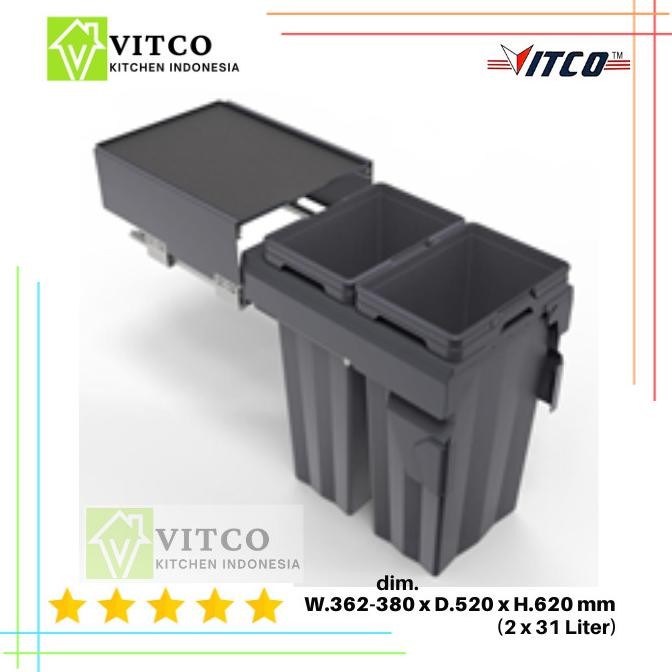 Jual VITCO 62 L Kitchen Cabinet Double Waste Bin Grey Soft Close ...