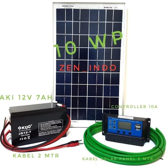 Jual PAKET HEMAT SOLAR PANEL SURYA 10WP, SOLAR CONTROLLER 10 A, AKI 12V ...
