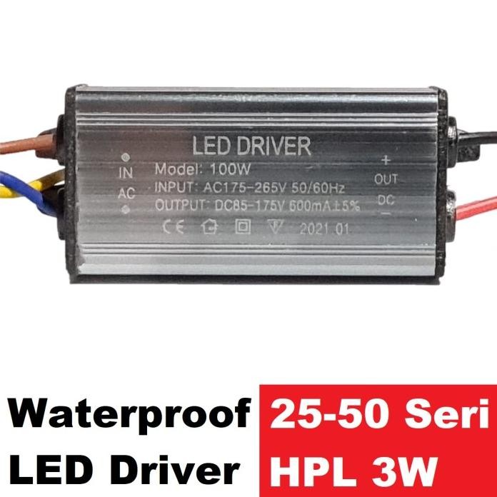 Jual LED driver waterproof 100W 600 mA rangkaian seri 25-50 HPL 3W ...