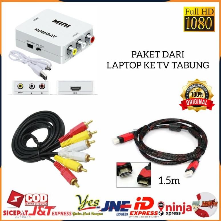 Jual JH8 [COD] PAKET HDMI LENGKAP DARI LAPTOP STB PS3 KE TV TABUNG / CONVERTER HDMI TO AV RCA ...