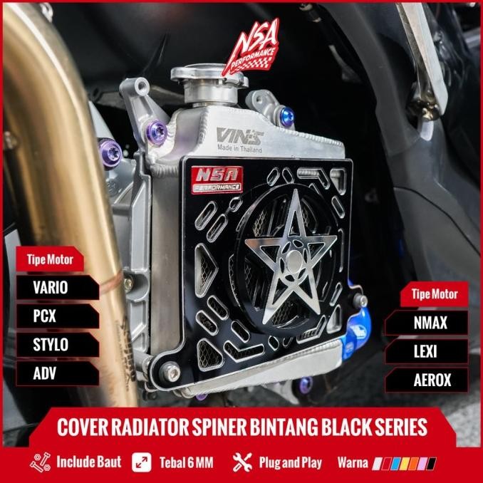 Jual New NSA COVER RADIATOR SPINER BINTANG BLACK SERIES VARIO PCX NMAX ...