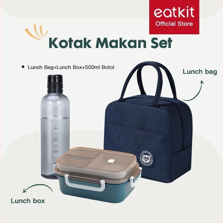 Jual Eatkit 3in1 Kotak Makan Set Tempat Makan 2 Tingkat 3 Sekat Anti Tumpah I Lunch Box Susun ...