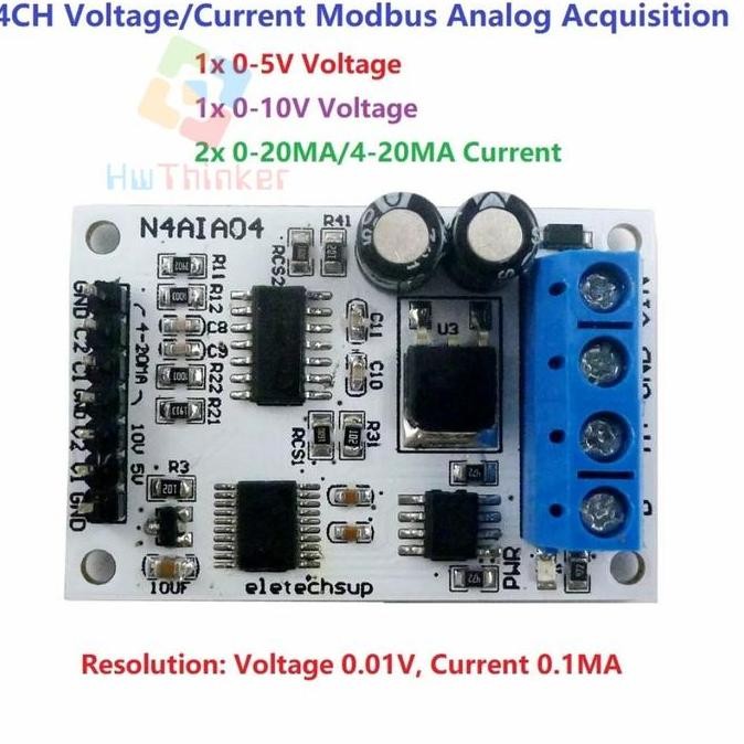 Jual Promo N4AIA04 Signal Acquisition 4-20mA 0-10V ADC to RS485 Modbus ...