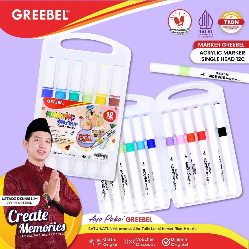 Jual GREEBEL Acrylic Marker / Acrylic Marker 12 Warna / GREEBEL Acrylic ...