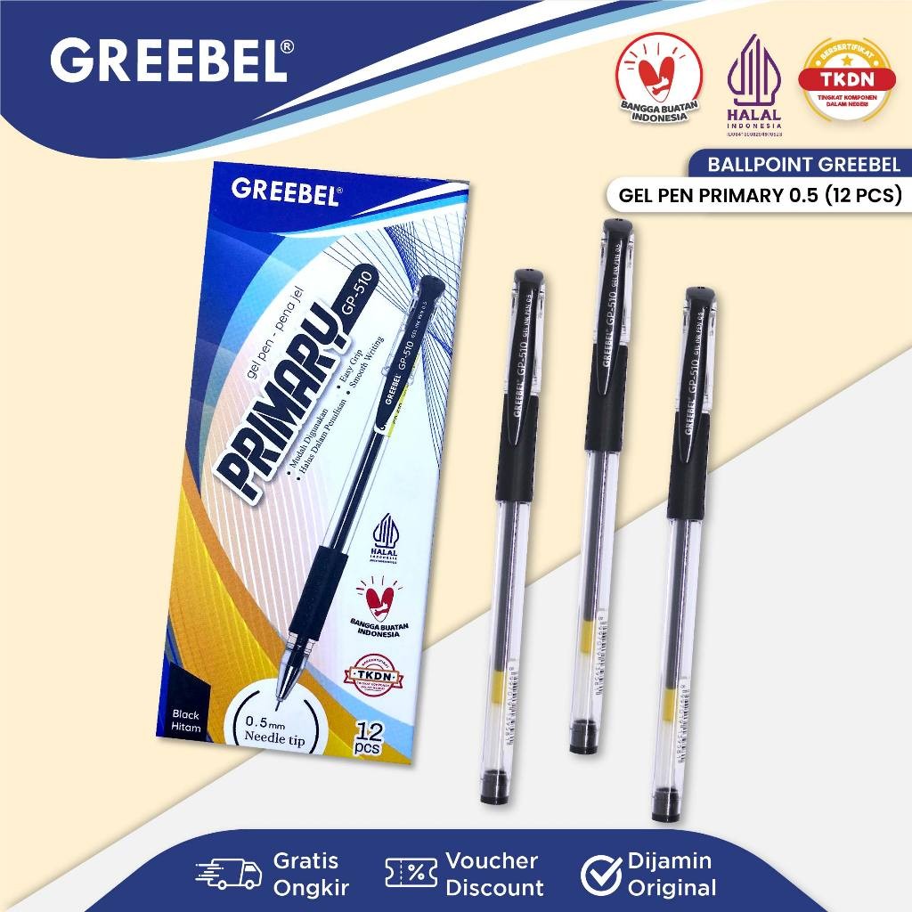 Jual GREEBEL Pulpen Gel / Gel Pen GP-510 Primary 0.5 Hitam (12PCS/SET) Ballpen Gel Ballpoint ...