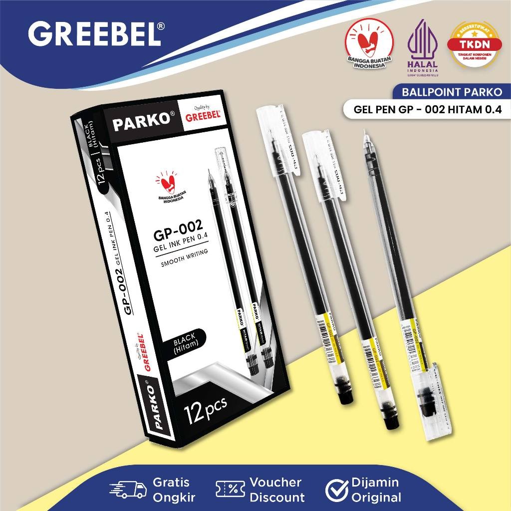 Jual PARKO Pulpen Gel / Ballpoint GP- 002 Hitam 0.4 (12 PCS/SET) / Bolpoin / Ballpen / Ballpoint ...