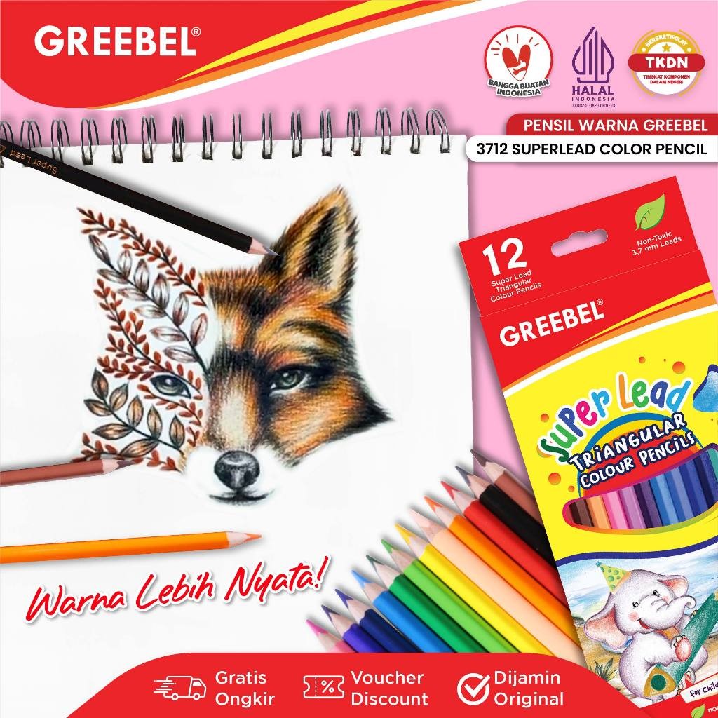 Jual GREEBEL Pensil Warna 12 Warna / Super Lead Colored Pencil (3712 ...