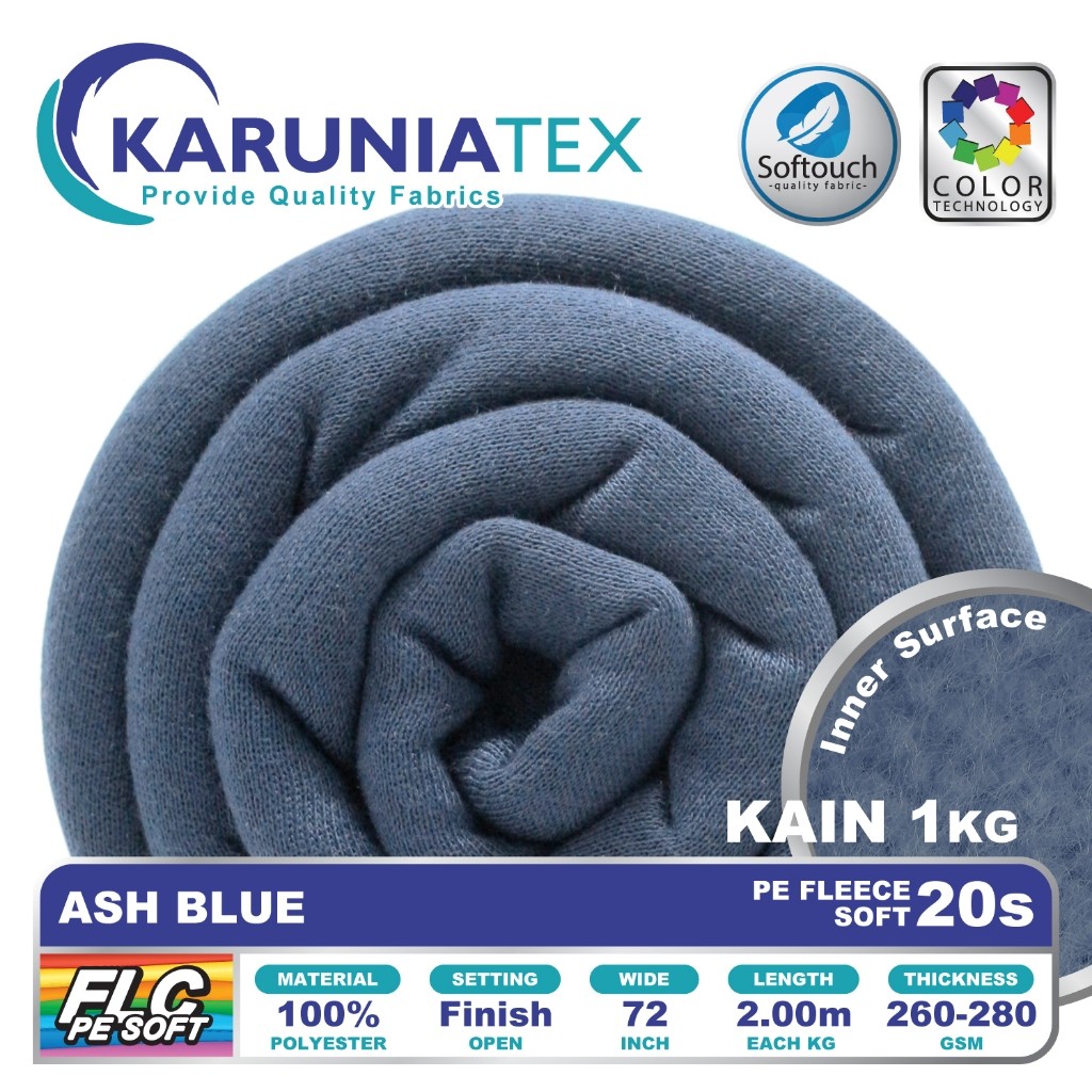 Jual Kain Fleece PE Soft 20s Kiloan | Ash Blue | Karunia Textile ...