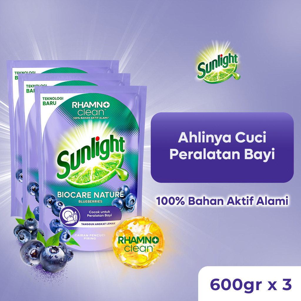 Jual Sunlight Biocare Nature Sabun Cuci Piring 600gr X3 - Sabun Cuci ...