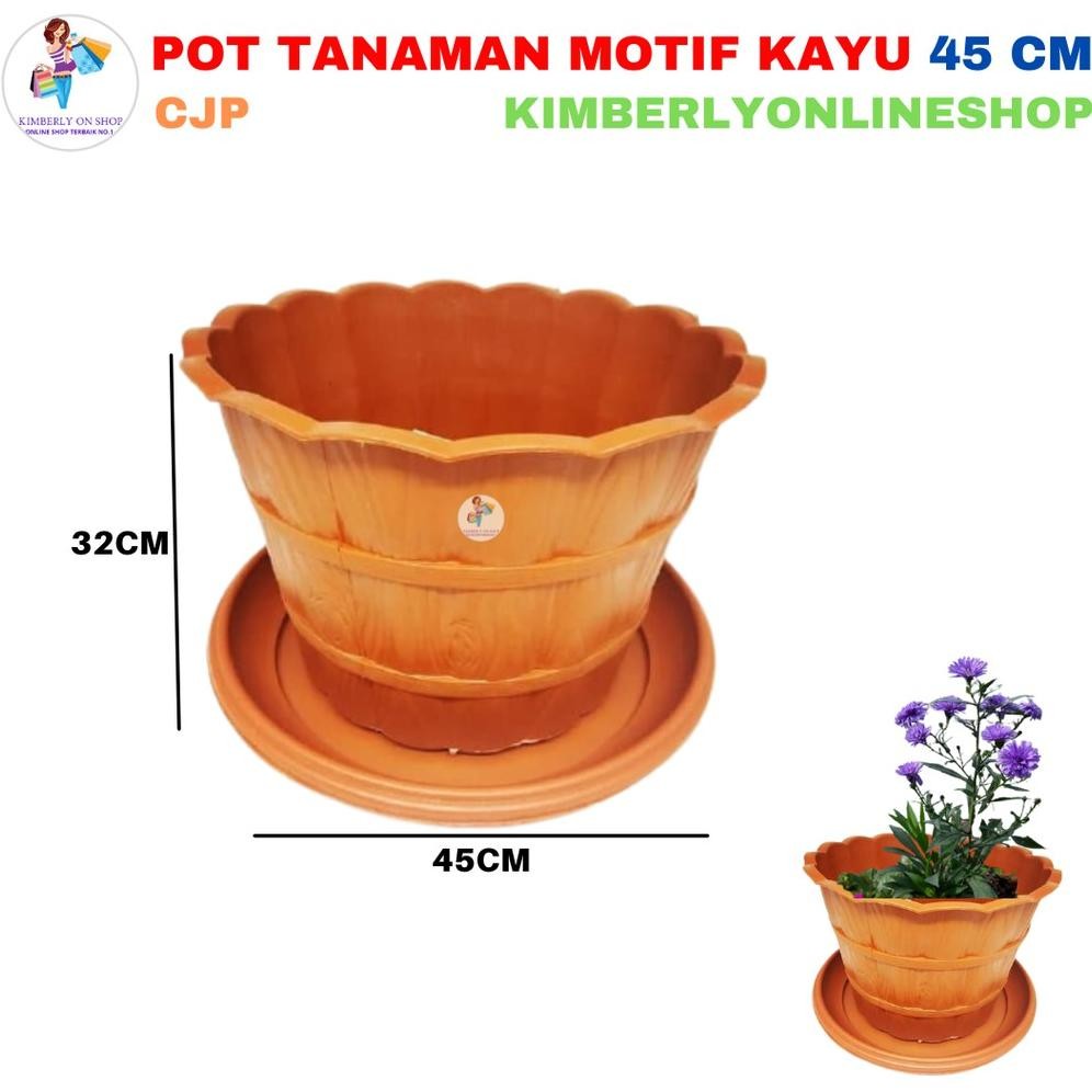 Jual Pot Bunga Motif Kayu 45 Cm + Tatakan Baru | Shopee Indonesia