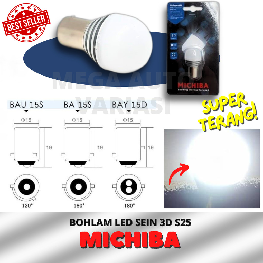 Jual MICHIBA Bohlam Lampu LED 3D Sein S25 ( BA15S Putih / BA15S Kuning ...