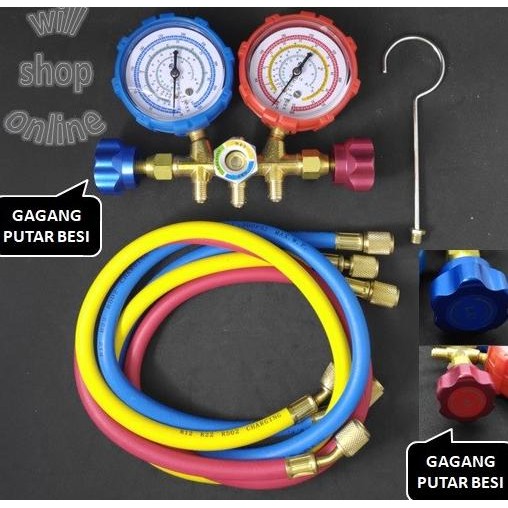 Jual Double Manifold Pressure Gauge Ac Selang R22 Sight Glass | Shopee Indonesia