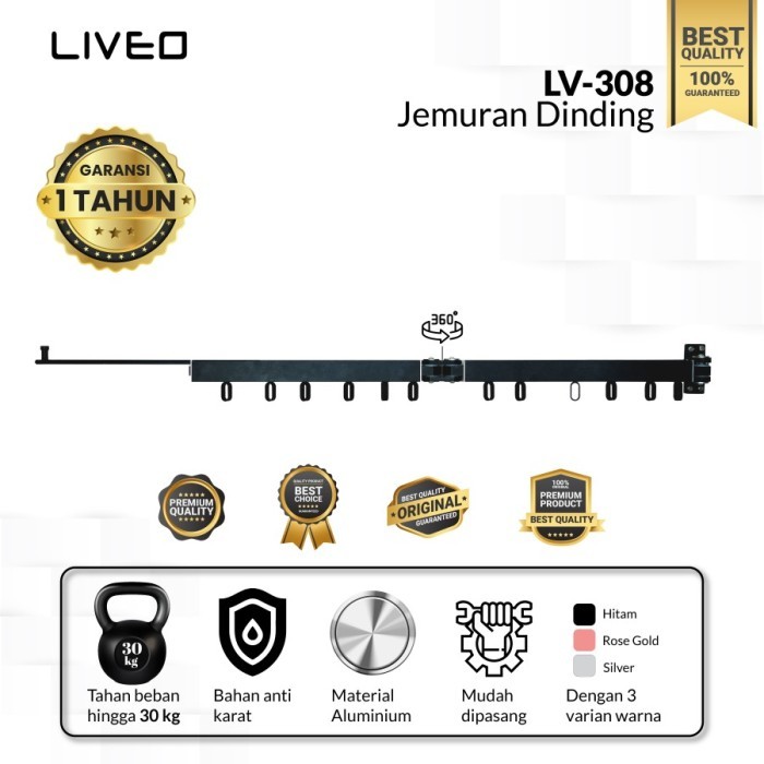 Jual JEMURAN DINDING BAJU ALUMUNIUM LIVEO LV 308 JEMURAN LIPAT GANTUNG ...