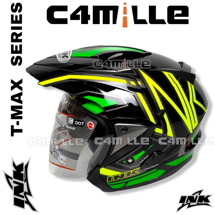 Jual HELM INK T MAX / TMAX #1 BLACK YELLOW FLUO GREEN DOUBLE VISOR HALF ...