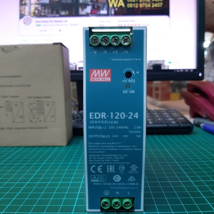 Jual Meanwell Smps Power Supply Edr-120-24 Output 24Vdc 5A Input 100-240Vac | Shopee Indonesia