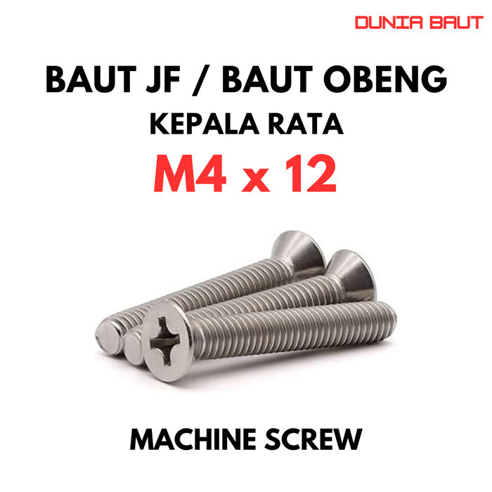 Jual Baut JF M4X12 Machine Screw M4 X 12 Flat Head 4X12 Baut Obeng ...