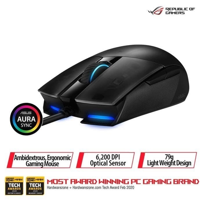 Jual Asus Rog Strix Impact Ii Gaming Mouse With 6,200 Dpi Optical ...