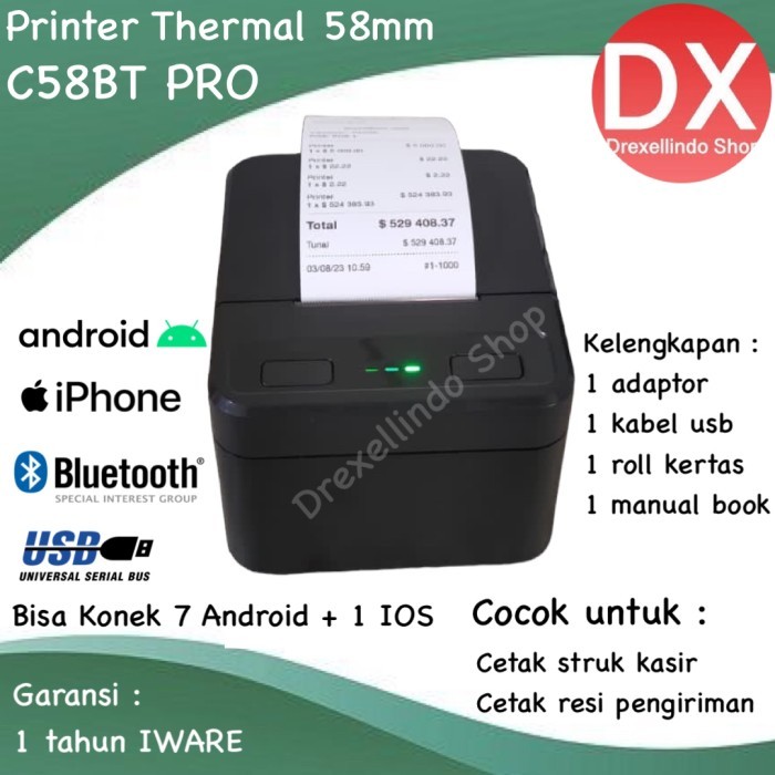 Jual Printer Thermal 58mm IWARE C58BT PRO USB BLUETOOTH | Shopee Indonesia