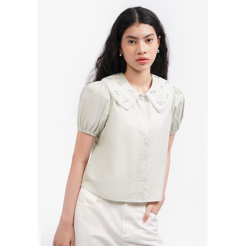 Jual COLORBOX Embroidered Collar Shirt Mint | Shopee Indonesia