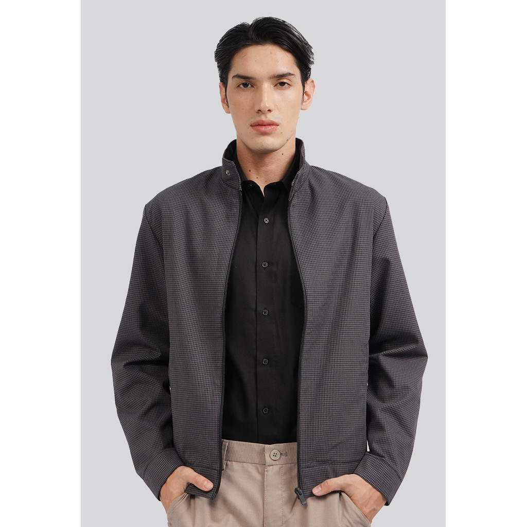Jual Executive High Neck Checked Jacket Dark Grey | Shopee Indonesia