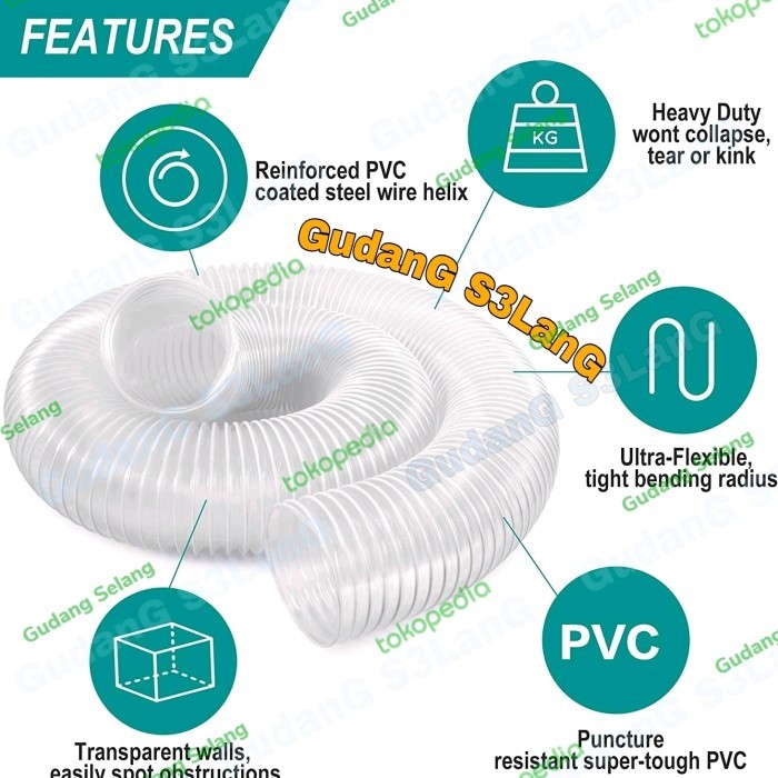 Jual Selang Vacuum Flexible PVC Kawat Clear 5" Hisap Serbuk Uap Hawa ...