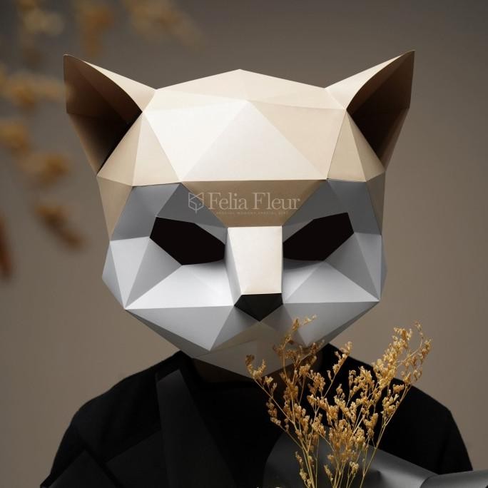 Jual KOSTUM PRIA DIY Papercraft Topeng Kucing Cat Mask Premium 3D Unik ...