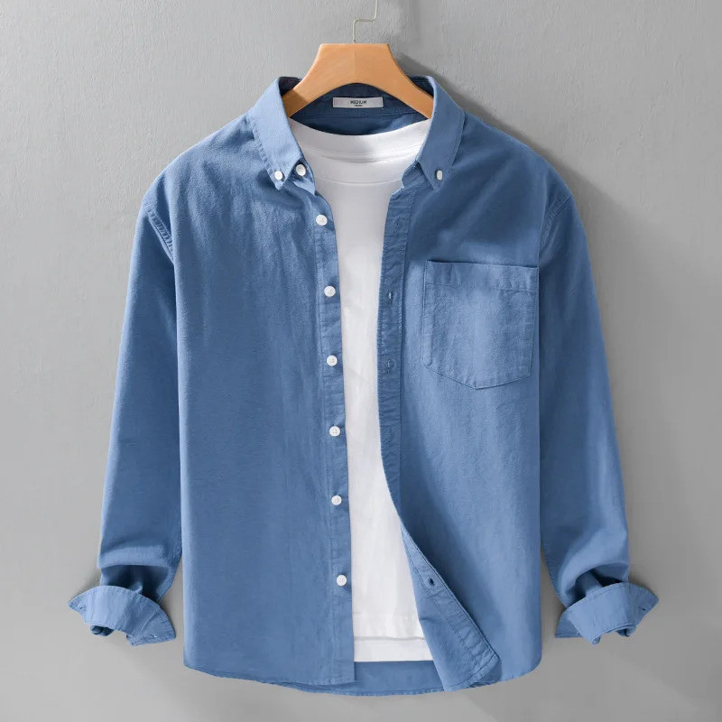 Jual Simple Blue Shirt Men Spring Summer New Long Sleeve Man Shirts ...