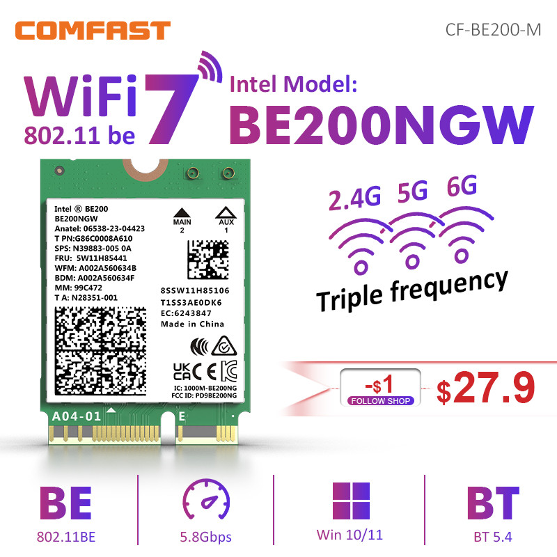 Jual Sale New WiFi 7 Intel BE200 Wireless WiFi Card Bluetooth 5.4 Tri ...