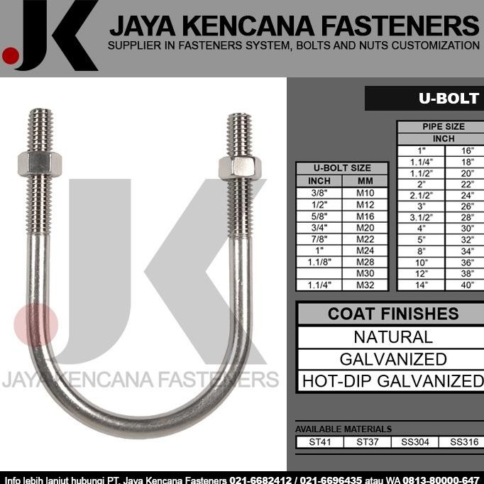 Jual Produk Baru!! U Bolt / Klem M16 5/8" x 10" SUS 304 / SS 316 (Stainless) | Shopee Indonesia