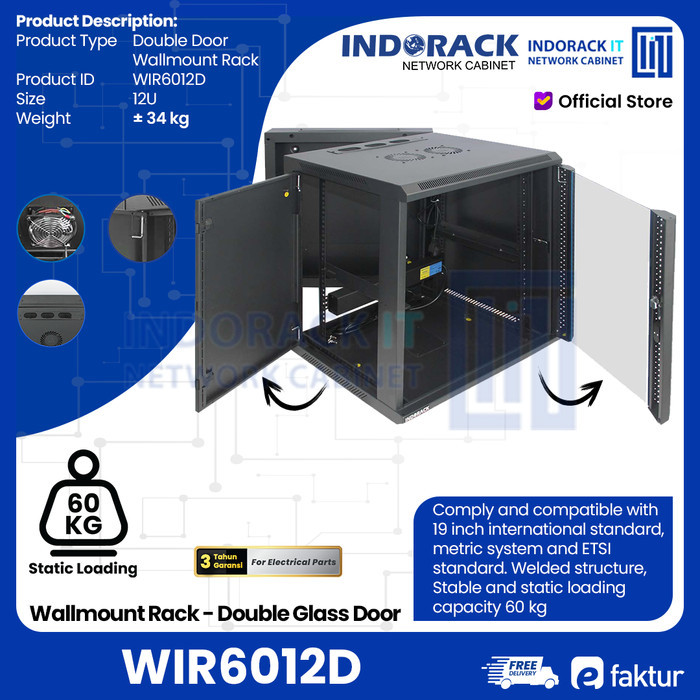 Jual Woullmount Rack INDORACK Double Door Rack 12U Depth 600mm WIR6012D ...