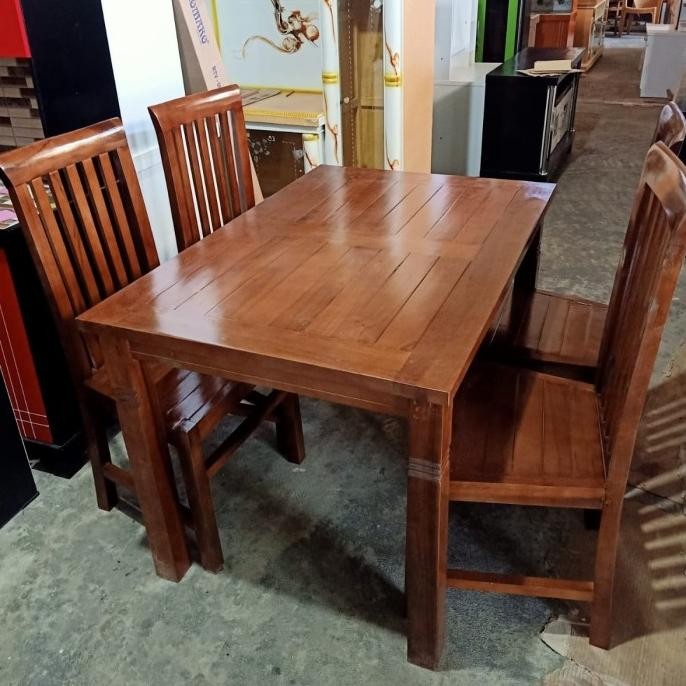 Jual Meja Makan Kayu Jati Minimalis 4 Kursi Full Kayu (Promo Harga) | Shopee Indonesia