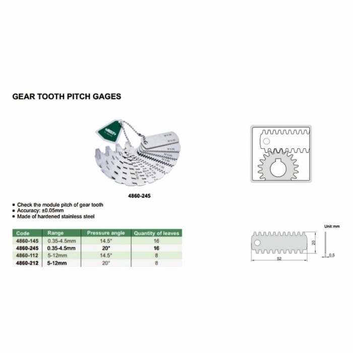 Jual Terbagus Gear Tooth Pitch Gages Type 4860-212 Insize | Shopee ...