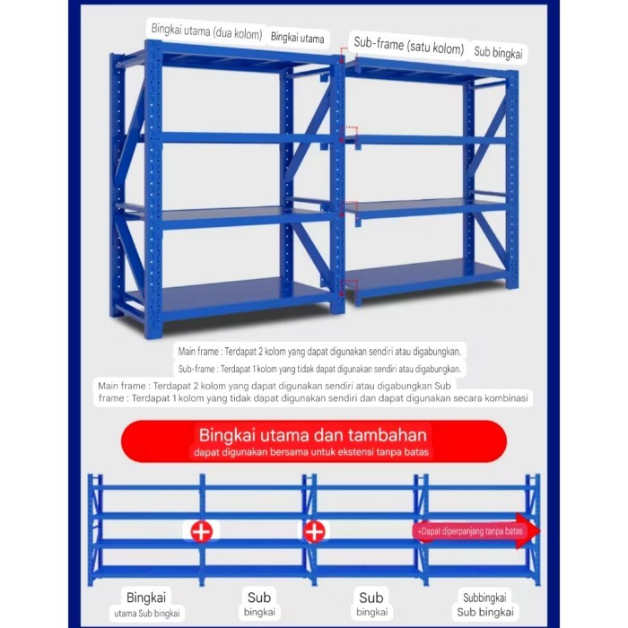 Jual RAK RANGKA BESI 200KG GUDANG 4 SUSUN 200X60X200CM RACK SERBAGUNA ...