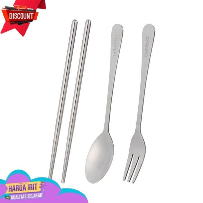 Jual DISKON MINISO - ALAT MAKAN STAINLESS STEEL SUMPIT SENDOK GARPU ...