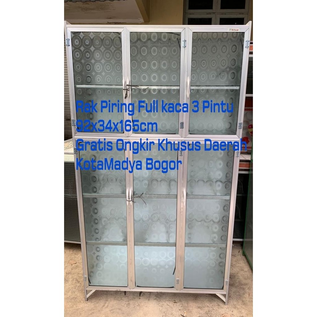 Jual Sale Lemari Rak Piring Full Kaca 3 Pintu Alluminium Khusus Bogor ...
