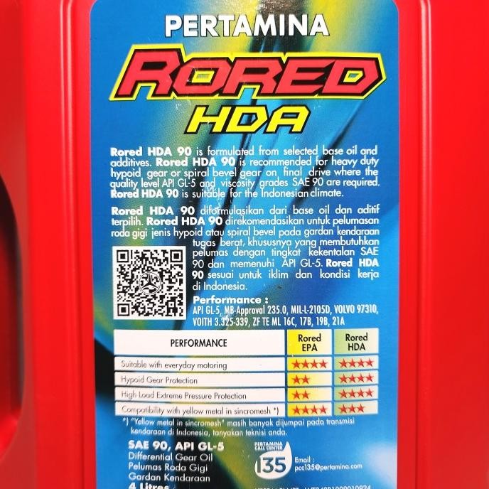 Jual New! Pertamina Rored Hda 90 Gl-5 4 Liter (Oli Gardan/ Persneling ...