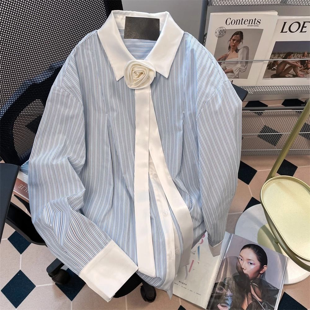 Jual Kemeja Bergaris Bunga Tiga Dimensi Cantik Elegan Kelas Atas ...