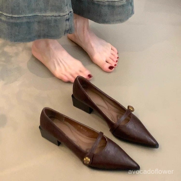 Jual Sepatu Tunggal / Sepatu Karet Tumit Persegi PU Sepatu Tumit Tengah ...