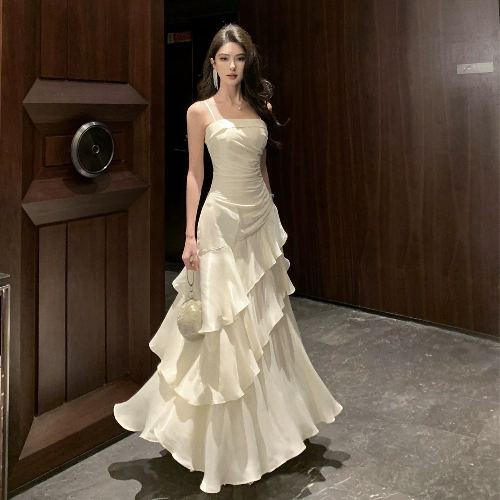 Jual Gaun wanita mewah kelas atas musim panas gaun rok ruffle panjang ...