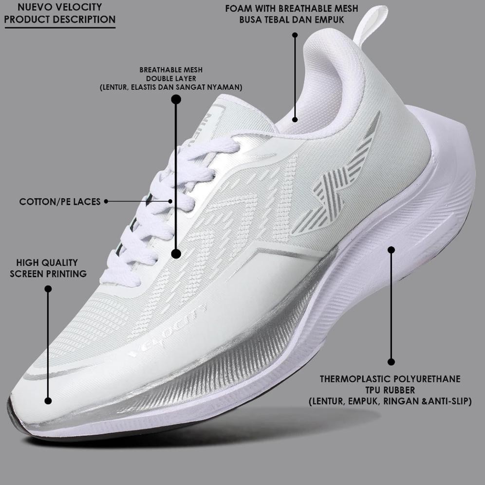 Jual UFO-2025 NUEVO - Sepatu Running Nuevo Velocity Putih Silver ...