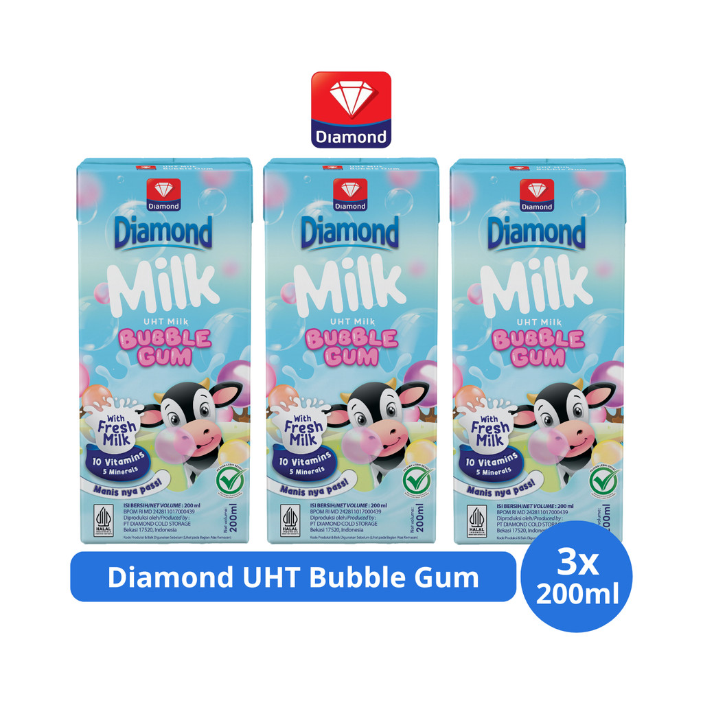 Jual Diamond Milk Susu UHT Bubble Gum 200ml x 3 pcs | Shopee Indonesia