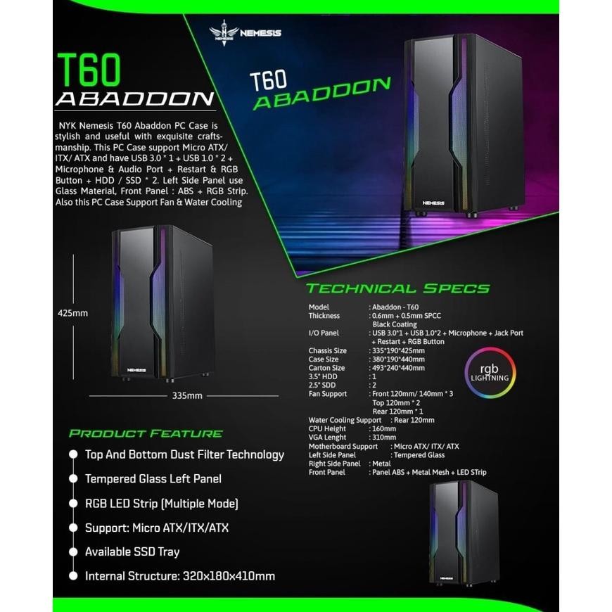 Jual Ready Stock Nyk Nemesis Pc Case Gaming T60 Abaddon Pc Casing ...