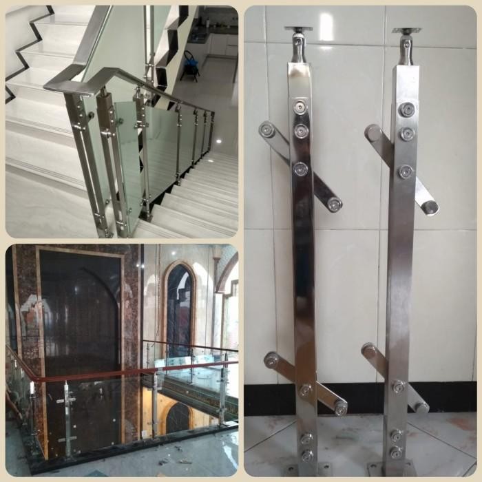 Jual Jual tiang railing tangga stainless double plat Ss 304 / Balkon ...
